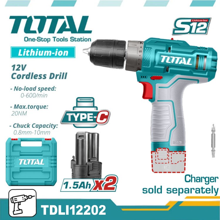 TOTAL 12v Cordless Drill With Double Battery - Bangladesh Tools